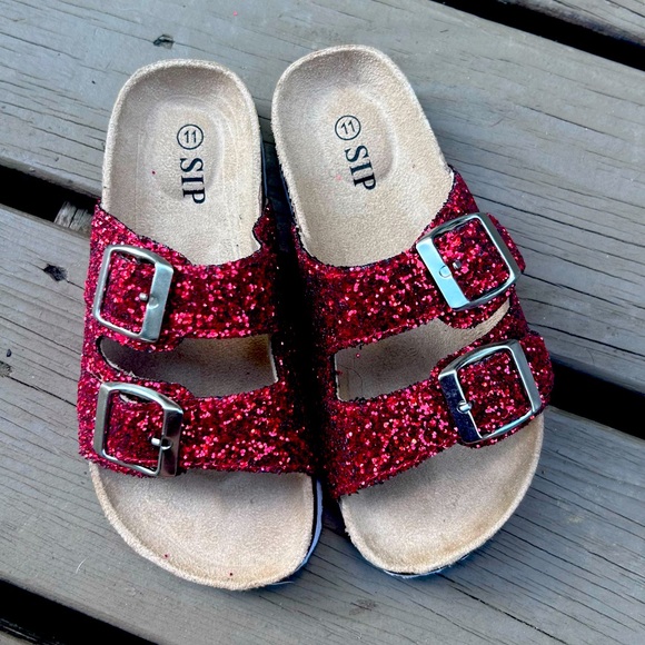 Sip N' Sparkle | Shoes | Sip Red Glitter Girls Birk Style Arizona ...